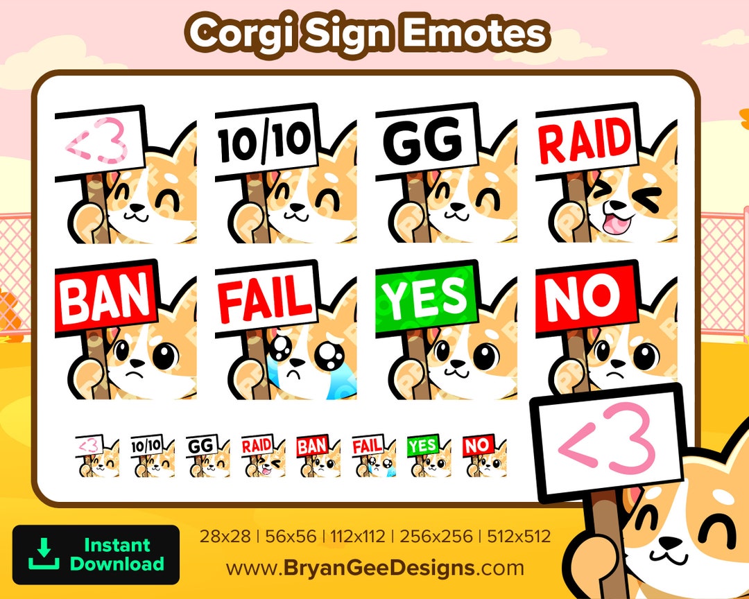 Corgi Emotes Heart Sign 10 Sign GG Sign Raid Sign Ban Sign Fail Sign ...