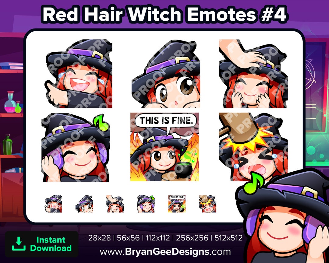 Red Hair Witch Twitch Emotes Laughing Point Nosey Lurk Head Pat Music ...
