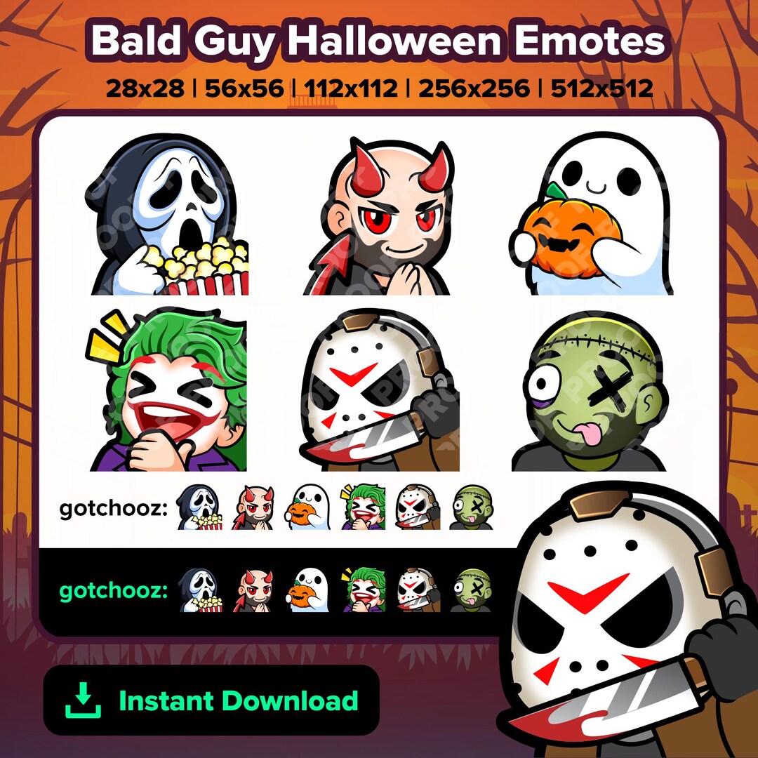 Bald Guy Halloween Twitch Emotes | Popcorn, Devil, Ghost, Joker LUL ...