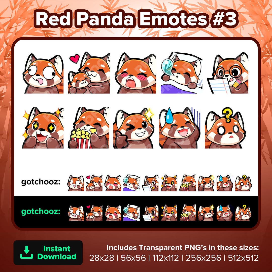 Red Panda Twitch Emotes Derp Hug Gasm Sleep Notes Study Wow Popcorn ...