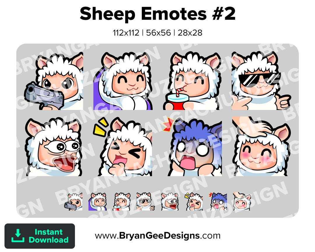 Sheep Twitch Emotes for Streaming Gun Cozy Sip Cool POG LUL Laughing ...