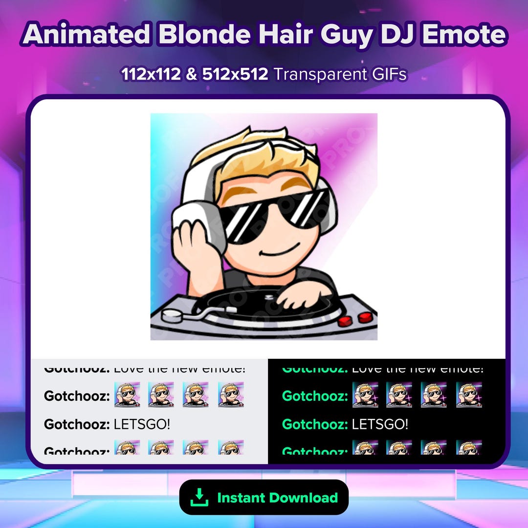 Animated Blonde Hair Guy DJ Emote for Twitch, Discord, Kick, Rumble for ...