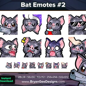 Bat Twitch Emotes Gun Cozy SIP Cool POG LUL Scared Head Pat for ...