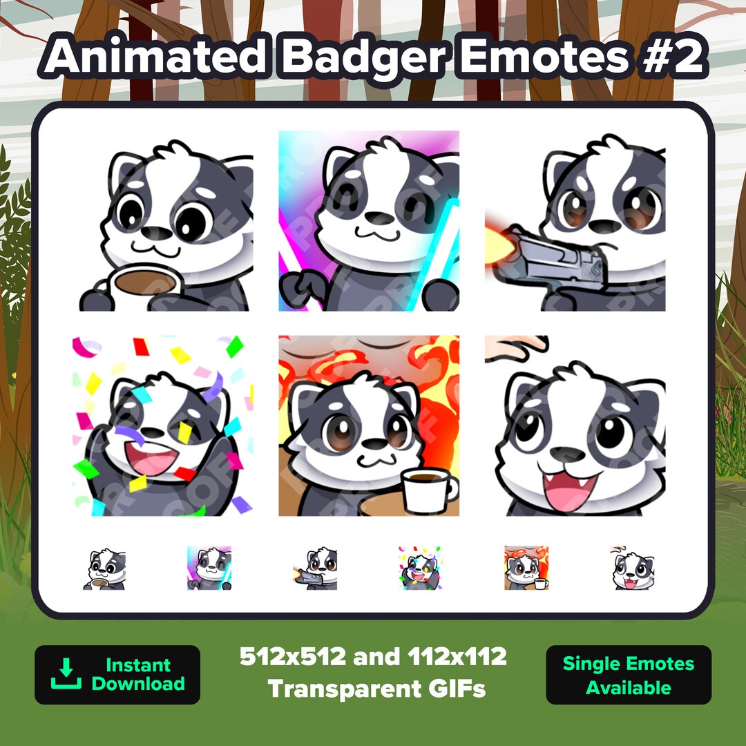 Animated Badger Emotes Sip Rave Dance Gun Hype Party This is Fine Head ...