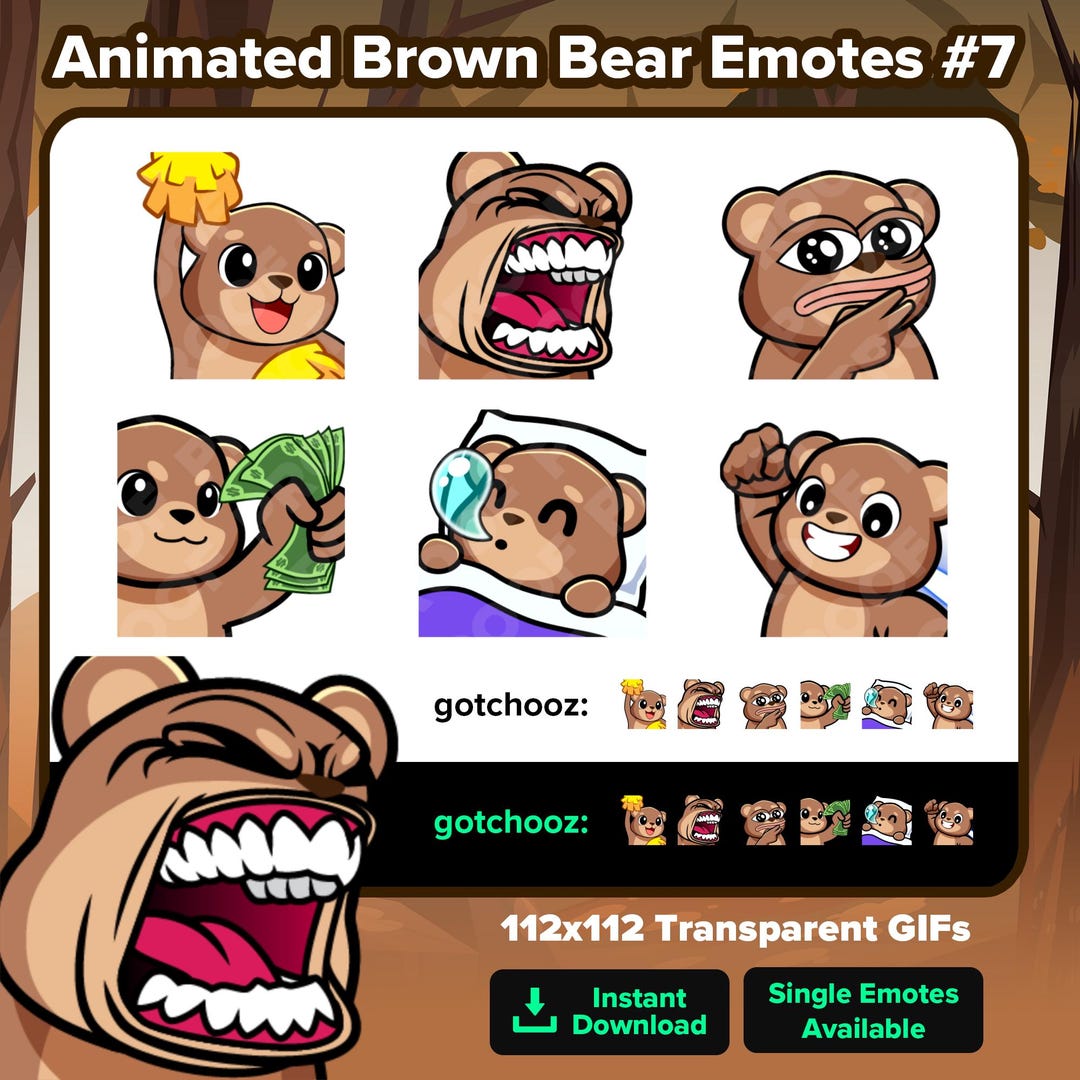 Animated Brown Bear Emotes Pack #7 | Cheer, LETSGO, Peace Out, Take My ...