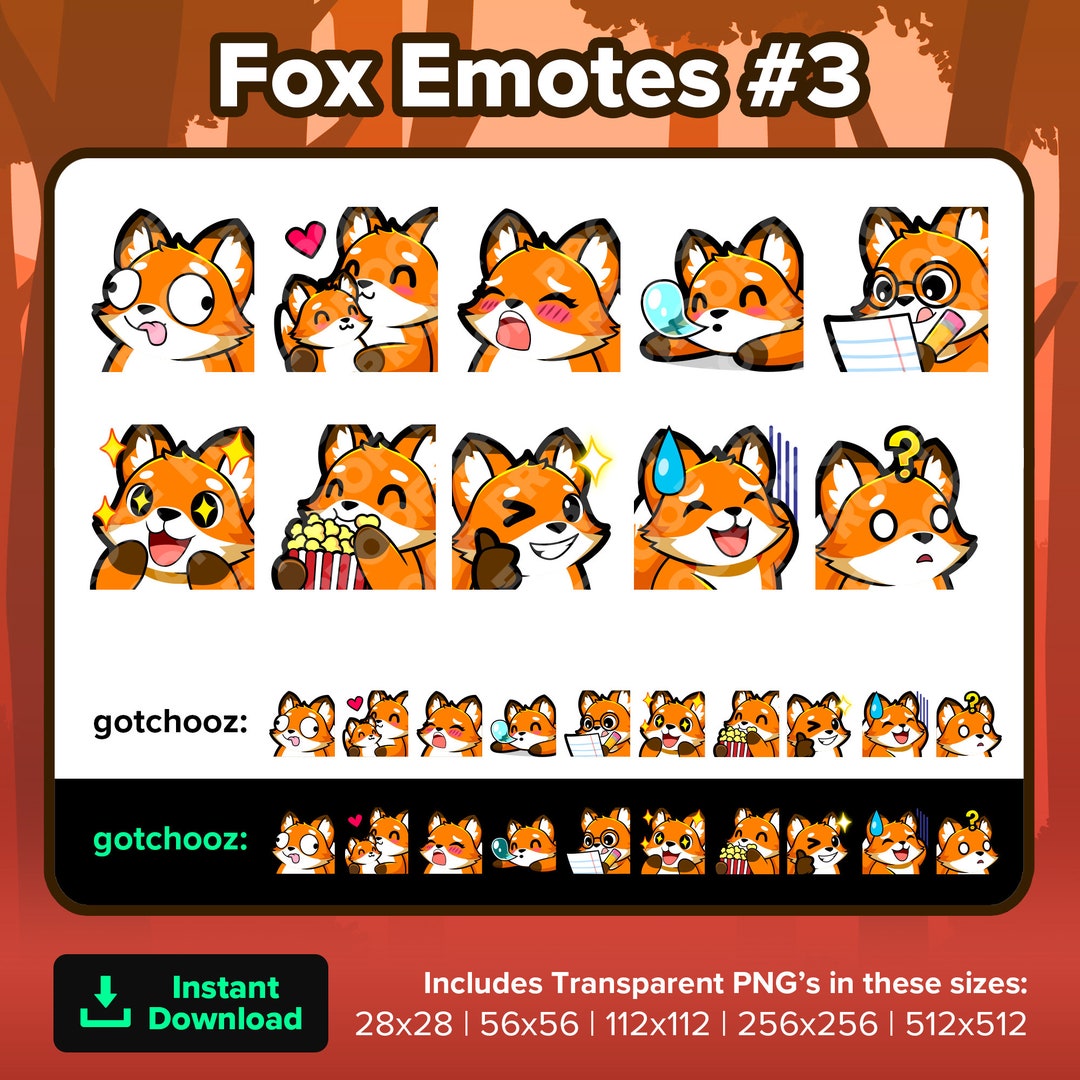 Fox Twitch Emotes Derp Hug Gasm Sleep Notes Study Wow Popcorn Wink ...