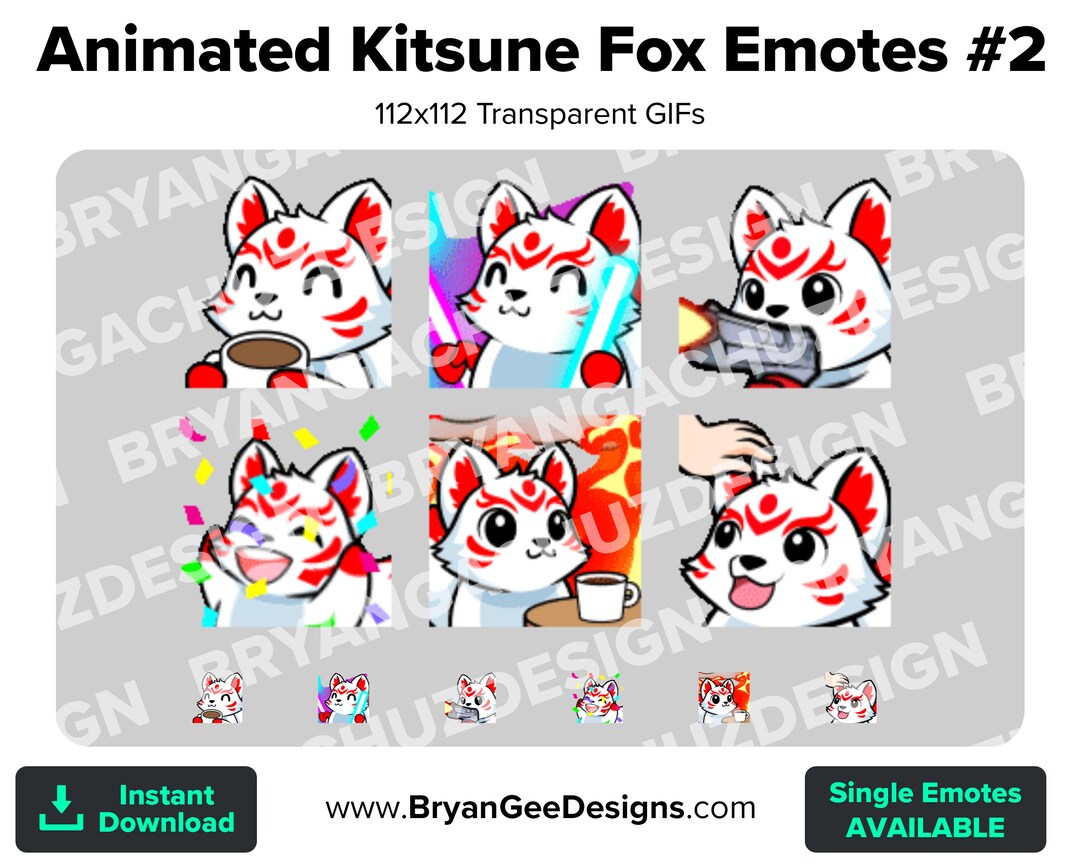 Animated Kitsune Fox Twitch Emotes Sip Rave Dance Gun Hype - Etsy