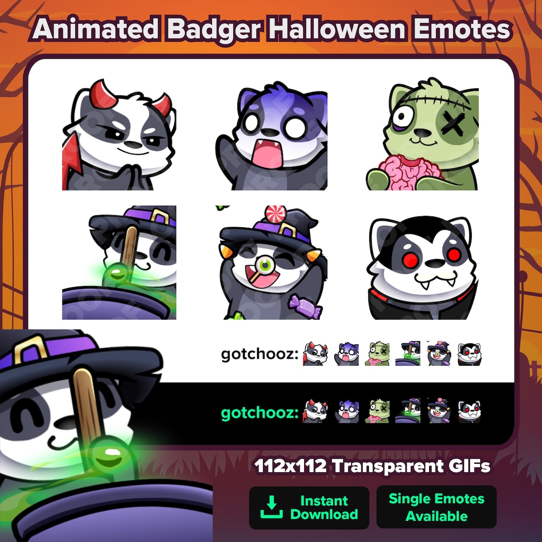 Animated Badger Halloween Twitch Emotes Sneaky Devil Knife Chase Zombie ...