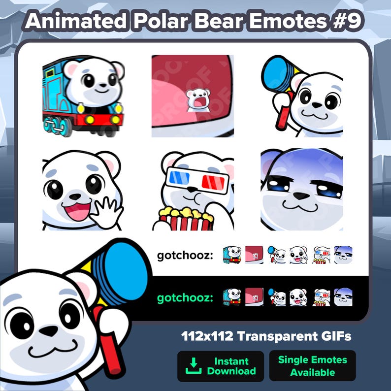 Animated Polar Bear Emotes Pack #9 | Cute Animated GIF Emotes for ...