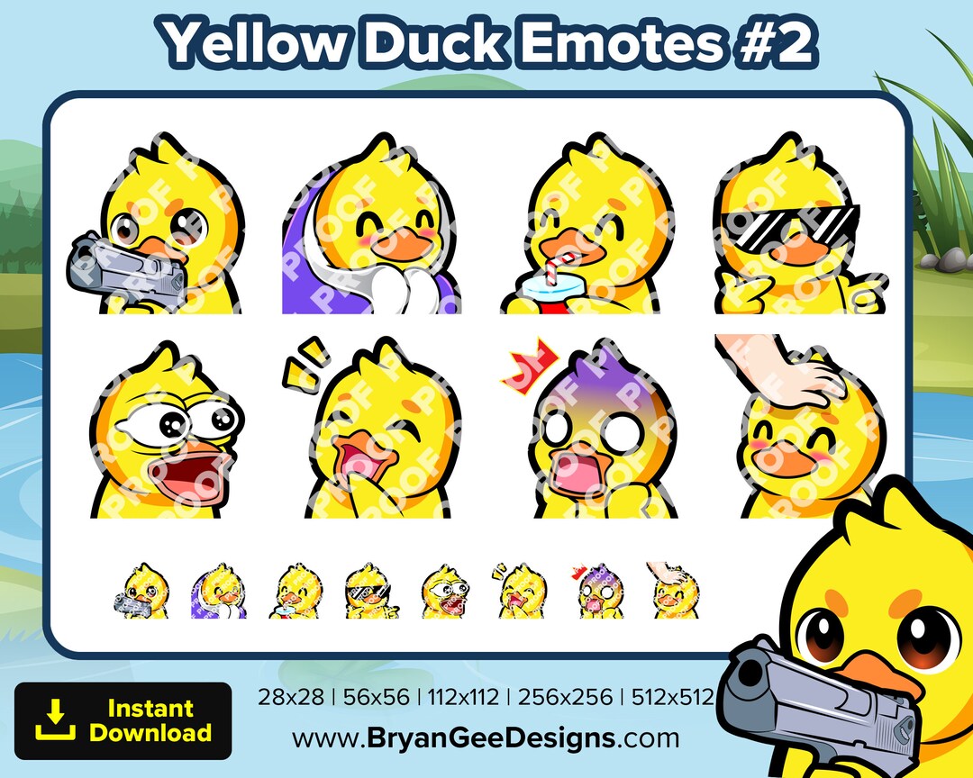 Yellow Duck Twitch Emotes Gun Cozy SIP Cool POG LUL Scared Head Pat for ...