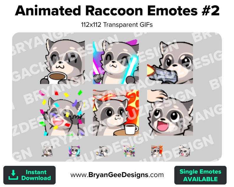Animated Raccoon Twitch Emotes Sip Rave Dance Gun Hype Party - Etsy
