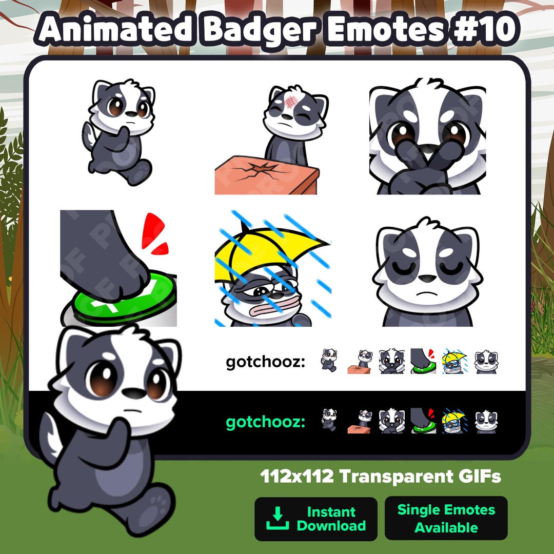 Animated Badger Emotes Pack #10 | Run, Head Slam, I See You, Mod Button ...