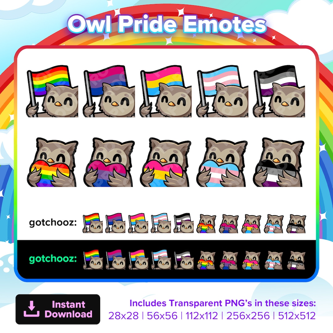 Owl Pride Twitch Emotes, Youtube Emotes, Discord Emotes, Kick Emotes ...