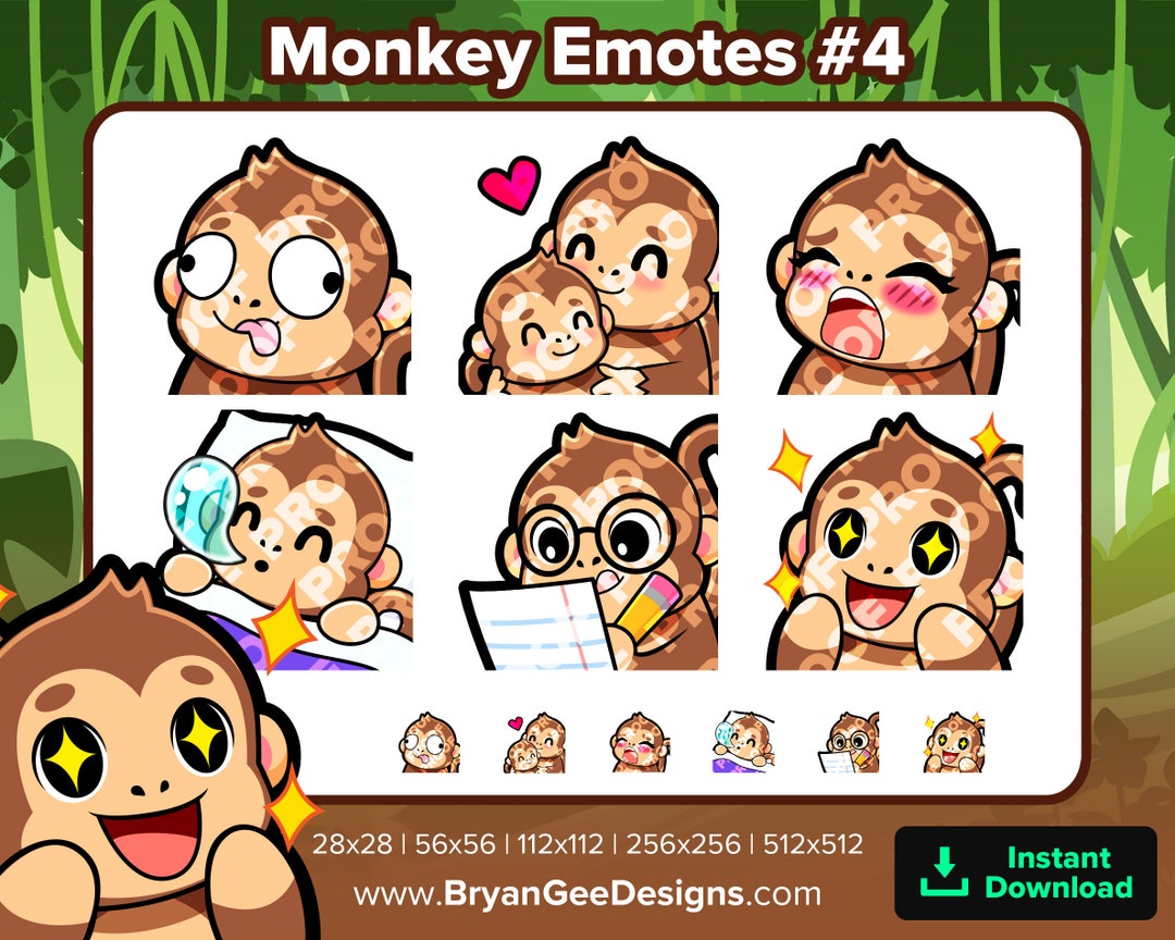 Monkey Twitch Emotes Derp Hug Gasm Sleep Study Notes Wow for Streaming ...