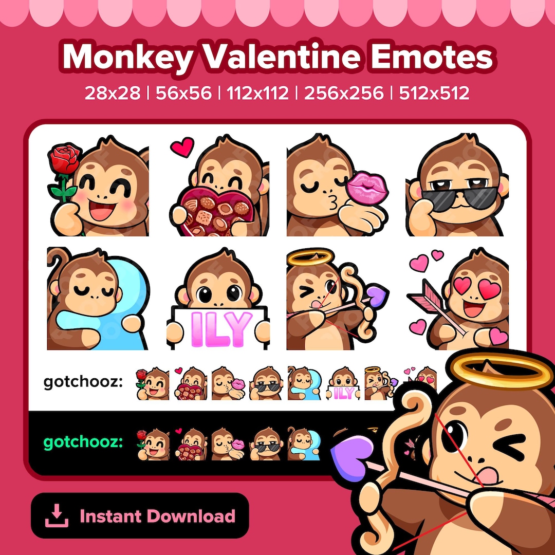 Monkey Valentine Twitch Emotes for Streaming | Emotes for Youtube ...