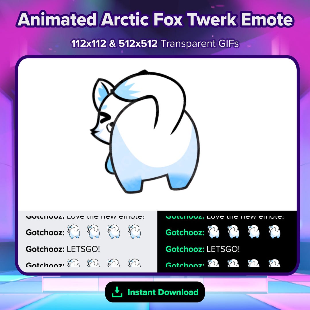 Animated Arctic Fox Twerk Emote for Twitch, Discord, Kick, Rumble for ...