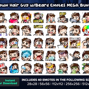 Brown Hair Guy With Beard Twitch Emotes MEGA Bundle for Streaming ...