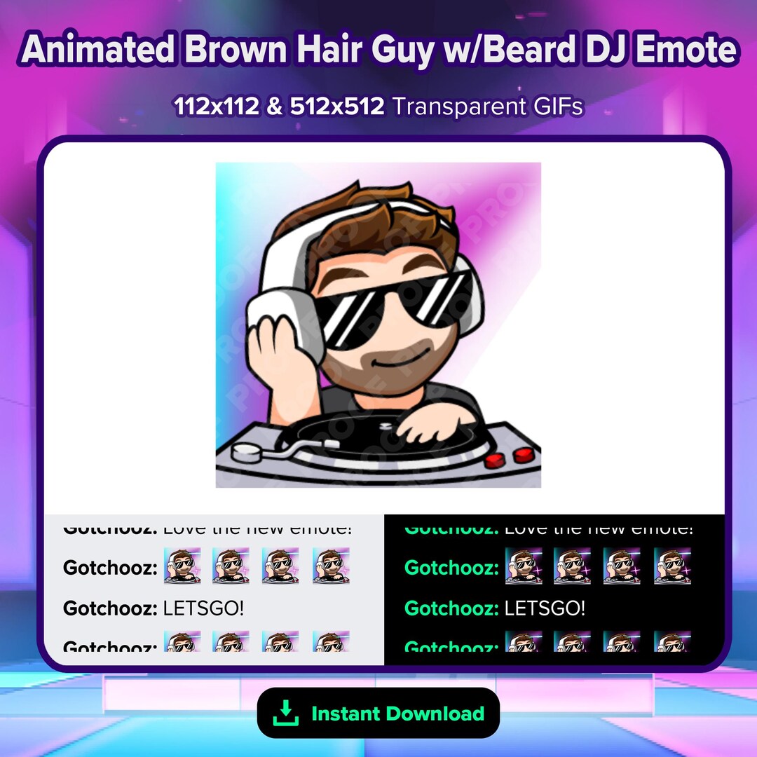 Animated Brown Hair Guy With Beard DJ Emote for Twitch, Discord, Kick ...