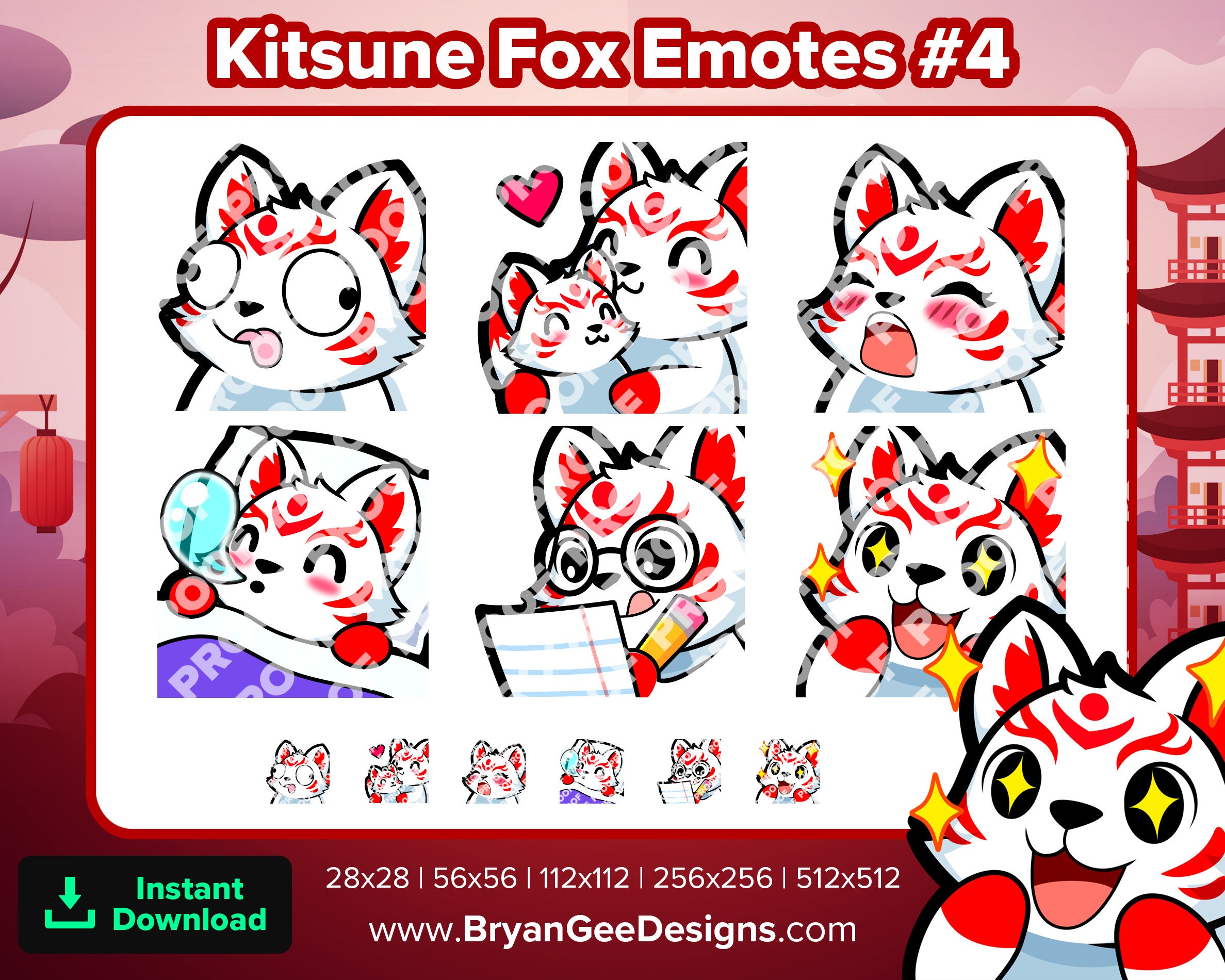 Kitsune Fox Twitch Emotes Derp Hug Gasm Sleep Study Notes Wow - Etsy