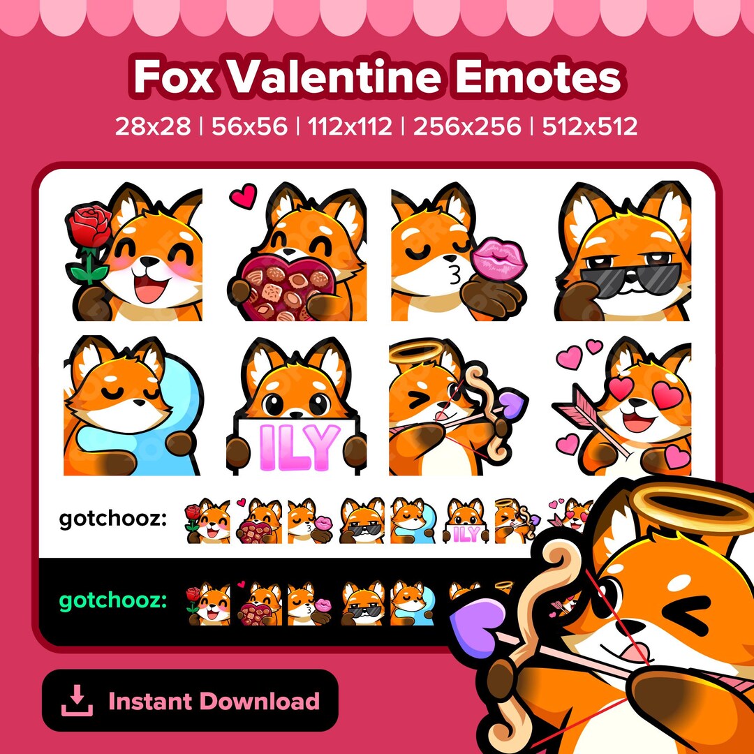 Fox Valentine Twitch Emotes for Streaming | Emotes for Youtube, Discord ...