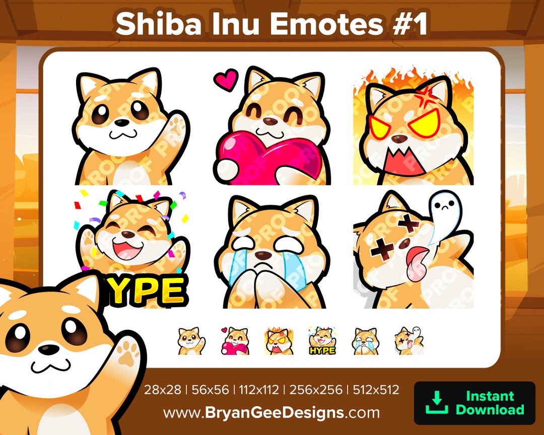 Shiba Inu Twitch Emotes Wave Love Heart Rage Angry HYPE Sad Cry RIP for ...