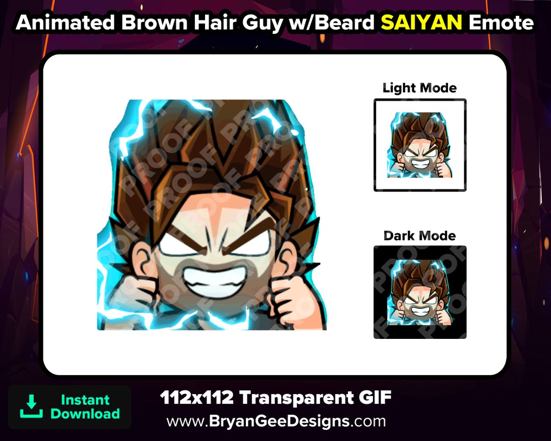 Animated Brown Hair Guy With Beard Saiyan Inspired Emote for Twitch ...