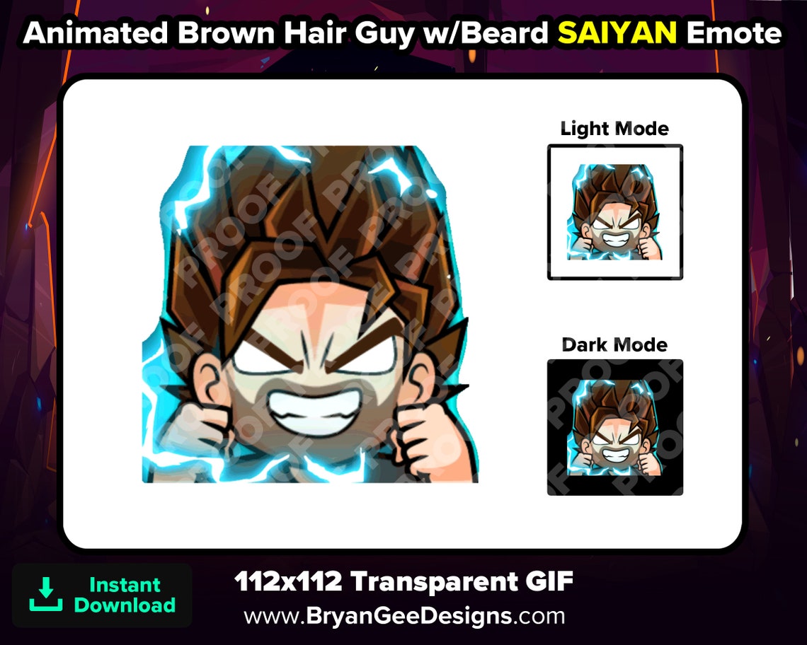 Animated Brown Hair Guy With Beard Saiyan Inspired Emote for Twitch ...
