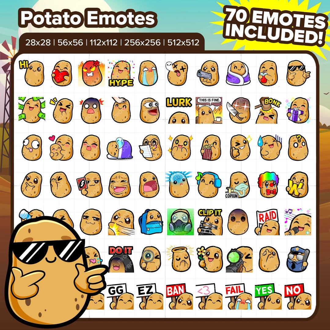 Potato Twitch Emotes MEGA Bundle for Streaming, Youtube Emotes, Discord ...