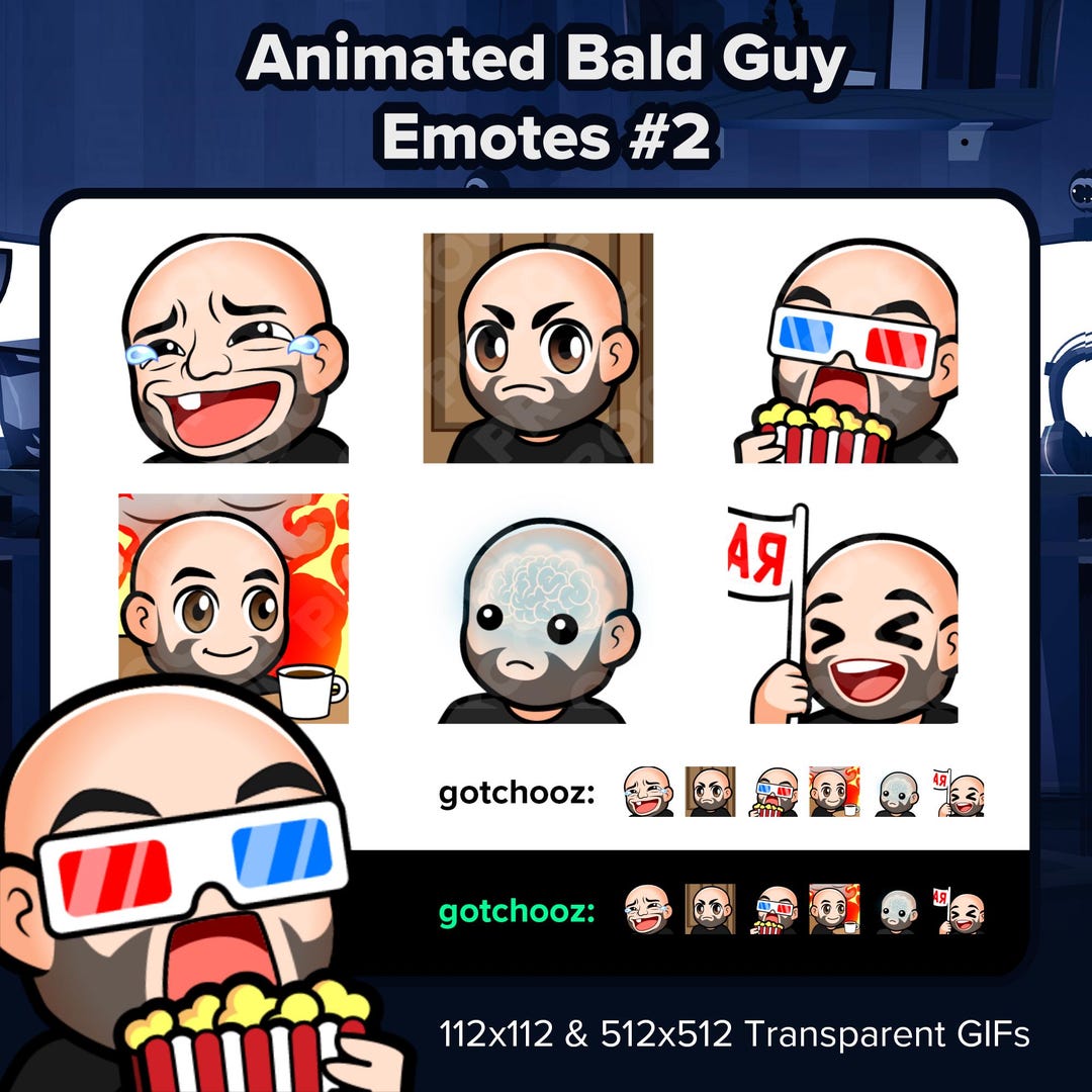 Animated Bald Guy With Beard Twitch Emotes Pack #2 | Cute Animated GIF ...