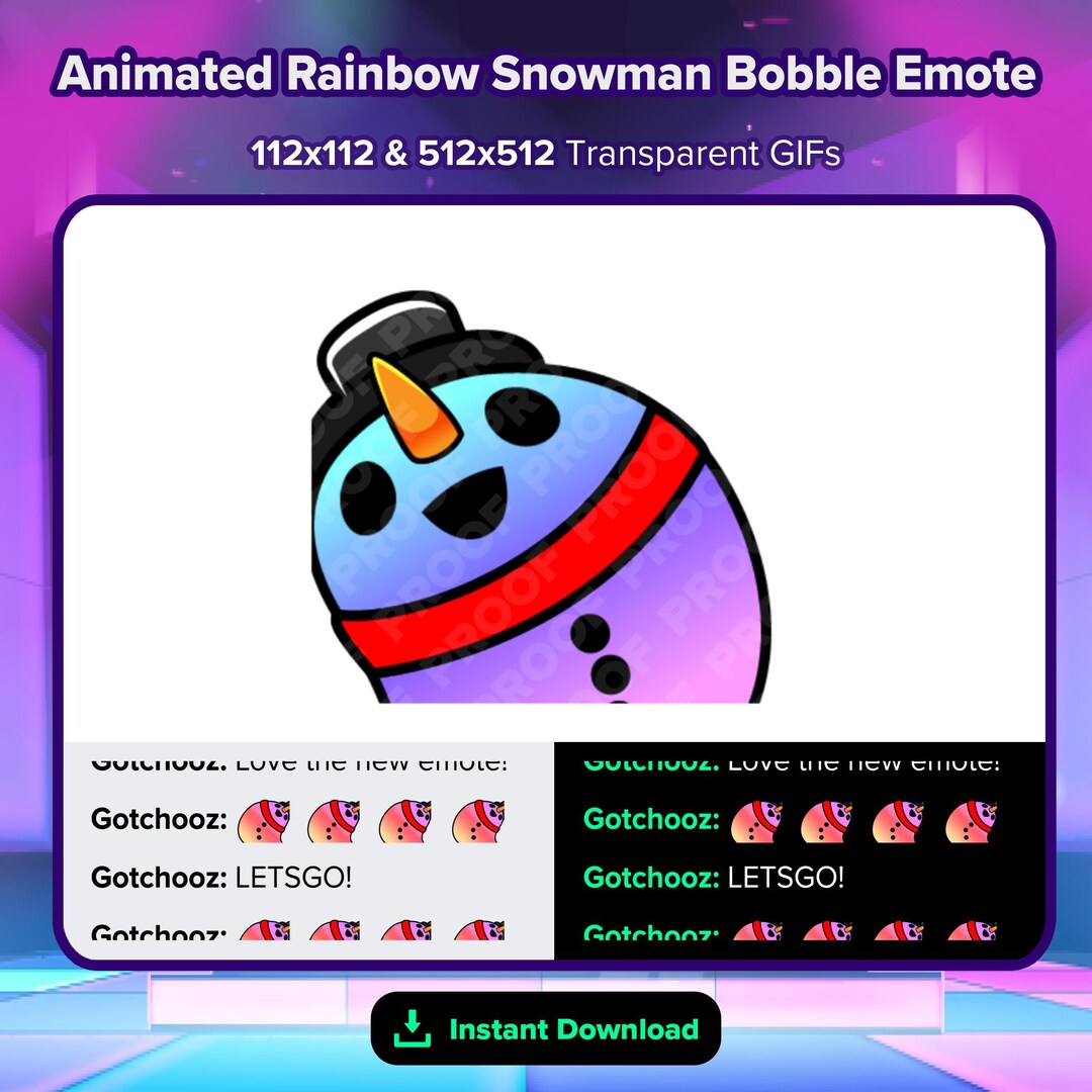 Animated Rainbow Snowman Bobble Emote for Twitch, Discord, Kick, Rumble ...