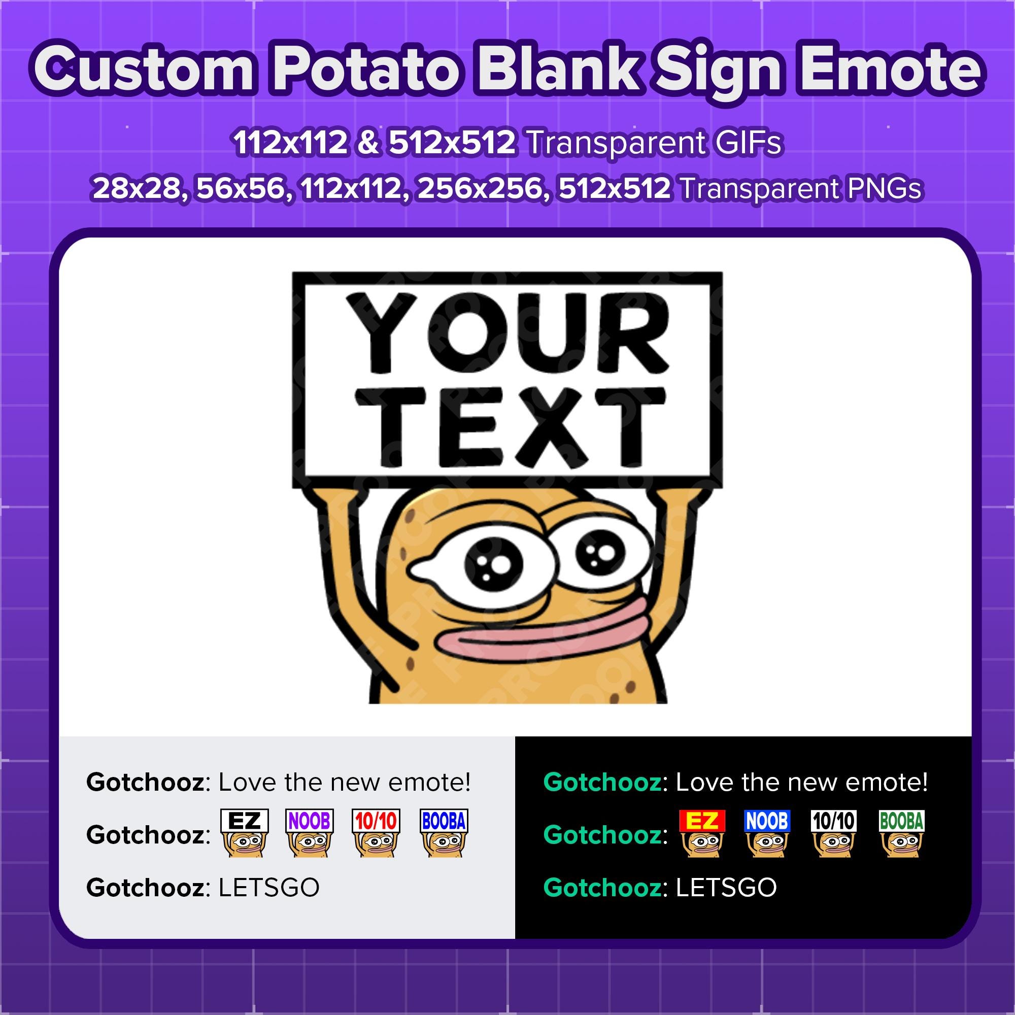 Custom Animated Pepe Potato Sign Emote for Twitch, Discord, Kick ...