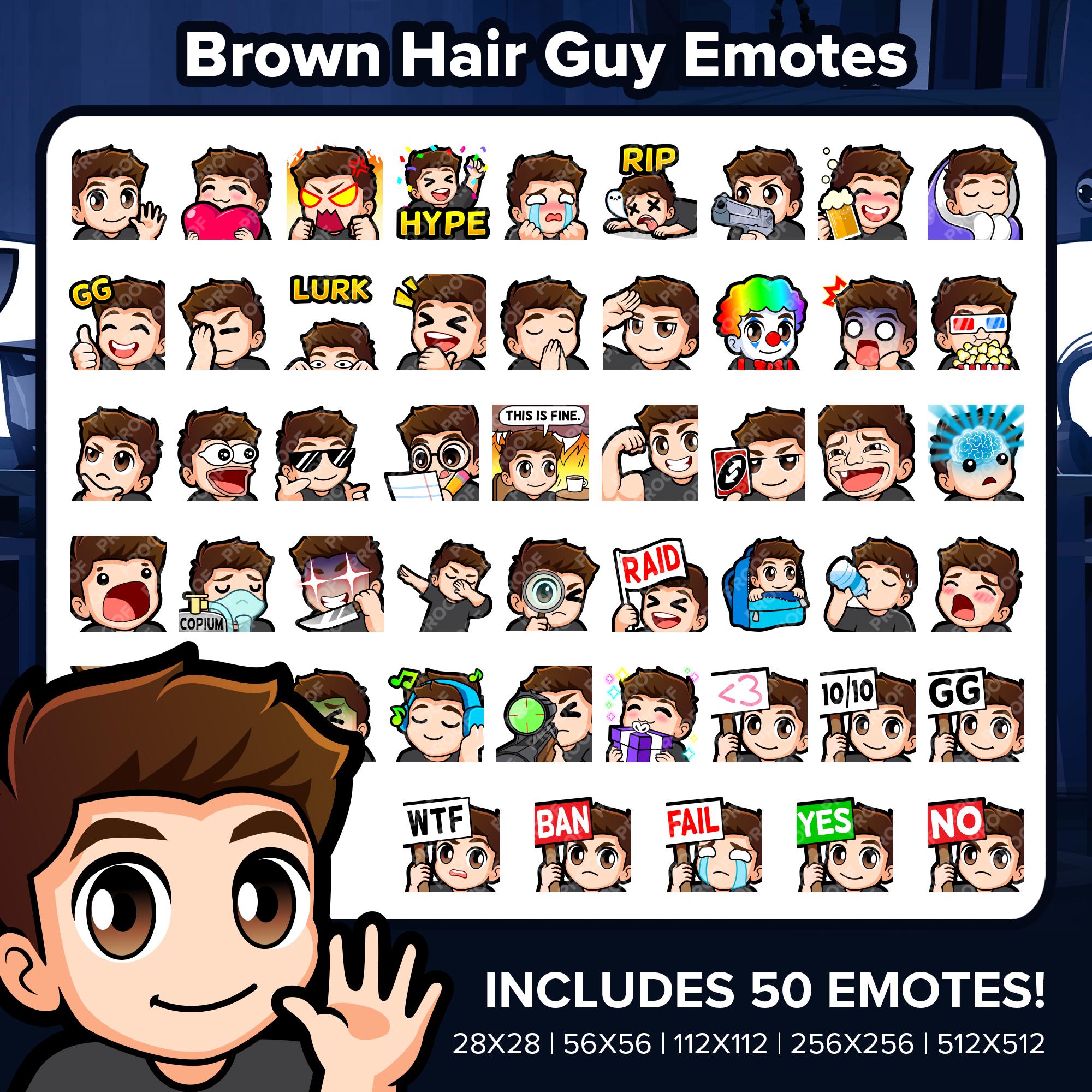 Brown Hair Guy Twitch Emotes Bundle for Streaming on Youtube Discord ...