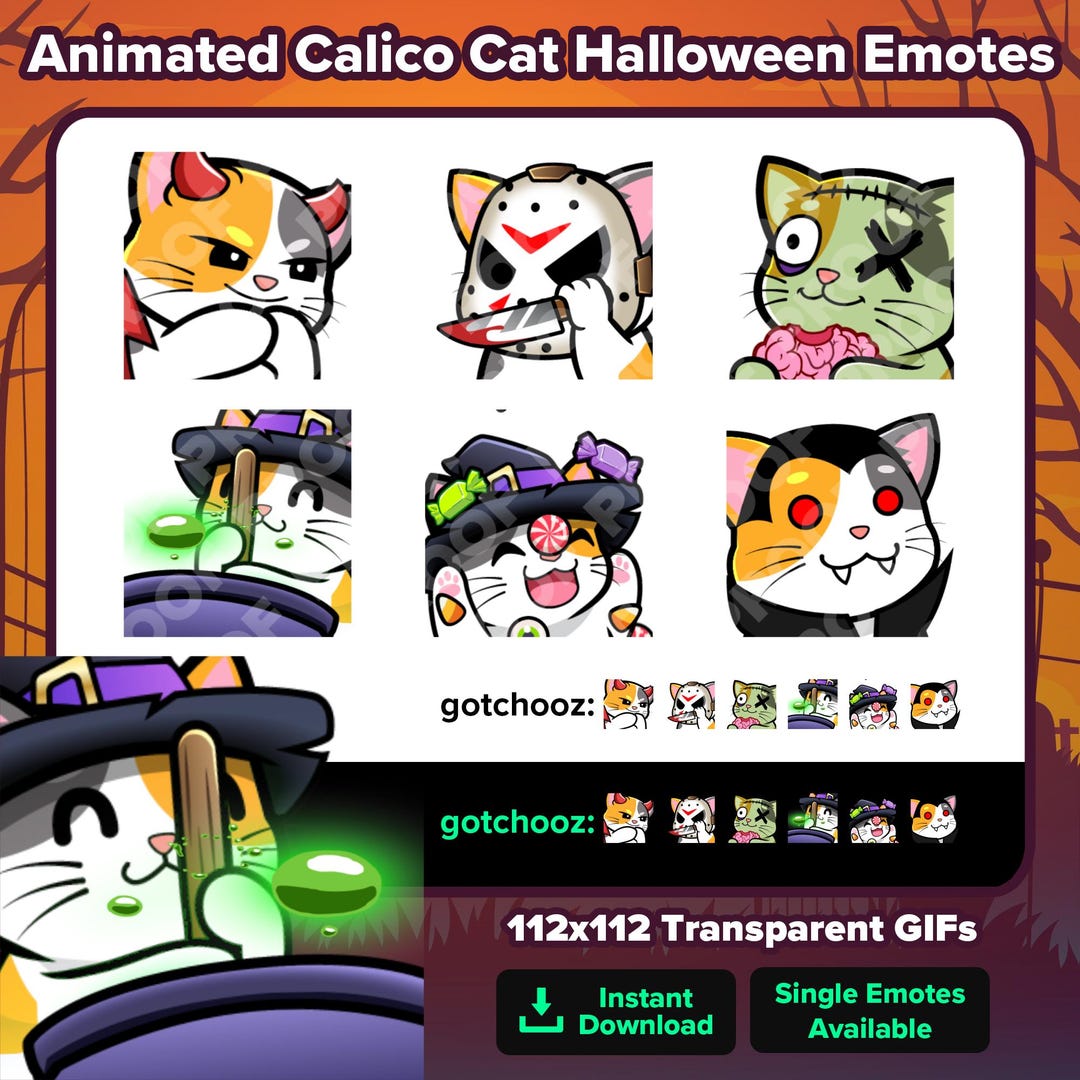 Animated Calico Cat Halloween Twitch Emotes Sneaky Devil Knife Chase ...