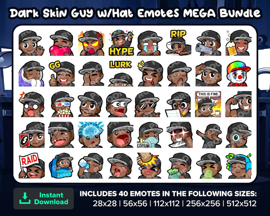 Dark Skin Guy With Hat Twitch Emotes MEGA Bundle for Streaming Youtube ...