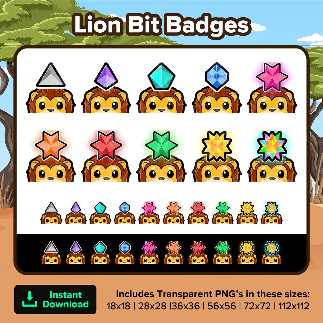 Lion Bit Badges | Twitch Bits Badges | Bits | Cute Lion | Lion Emotes ...