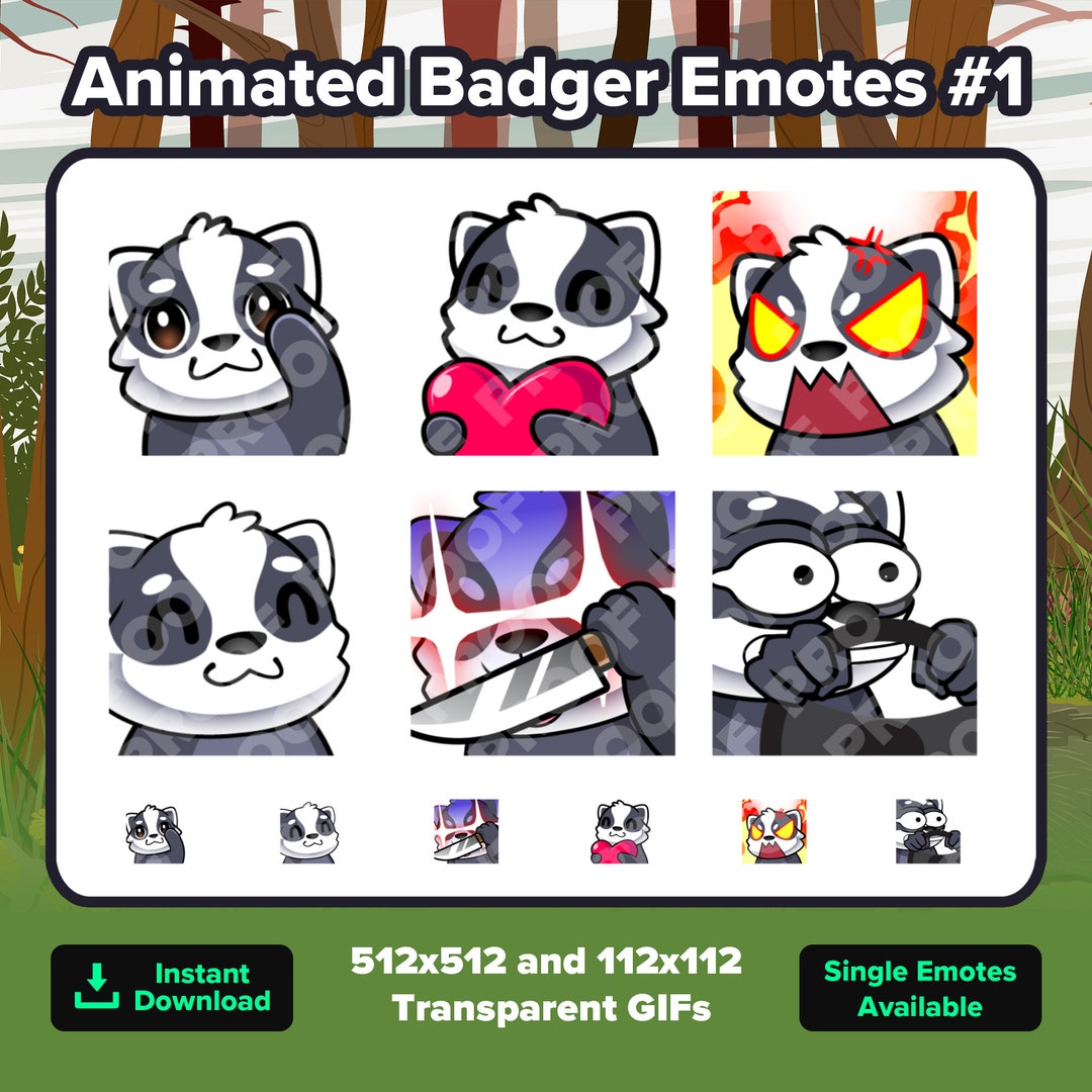 Animated Badger Twitch Emotes Wave Love Heart Rage Angry Jam Music ...