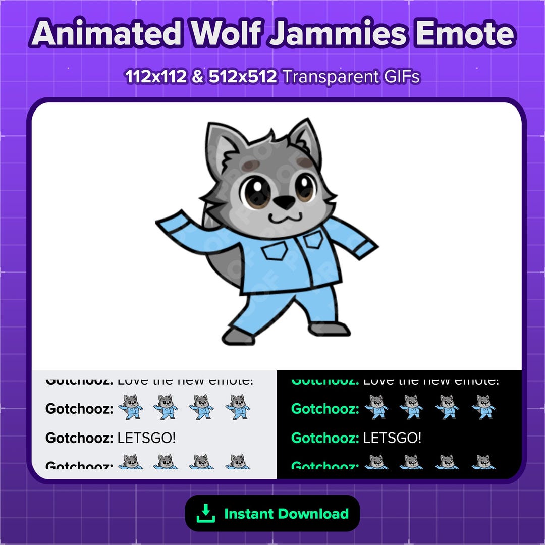 Animated Wolf Jammies Dancing Emote for Twitch, Animated Emote, Wolf ...
