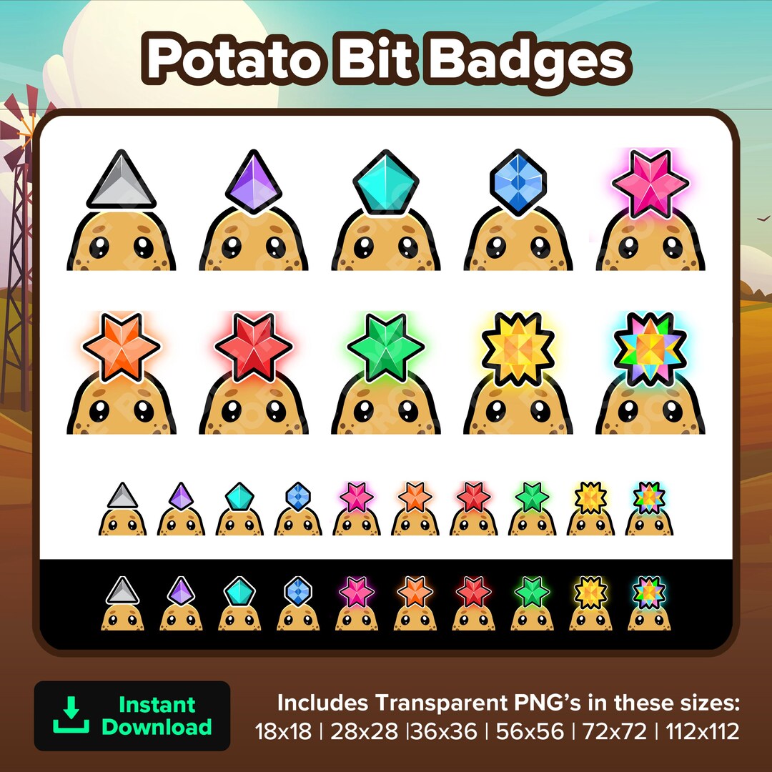 Potato Bit Badges | Twitch Bits Badges | Bits | Cute Potato | Potato ...