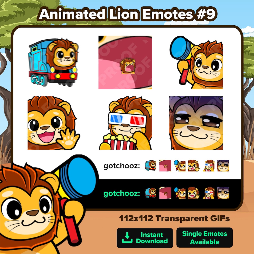 Animated Lion Twitch Emotes Hype Train, DD Gasp, Bonk, HAI, Popcorn ...