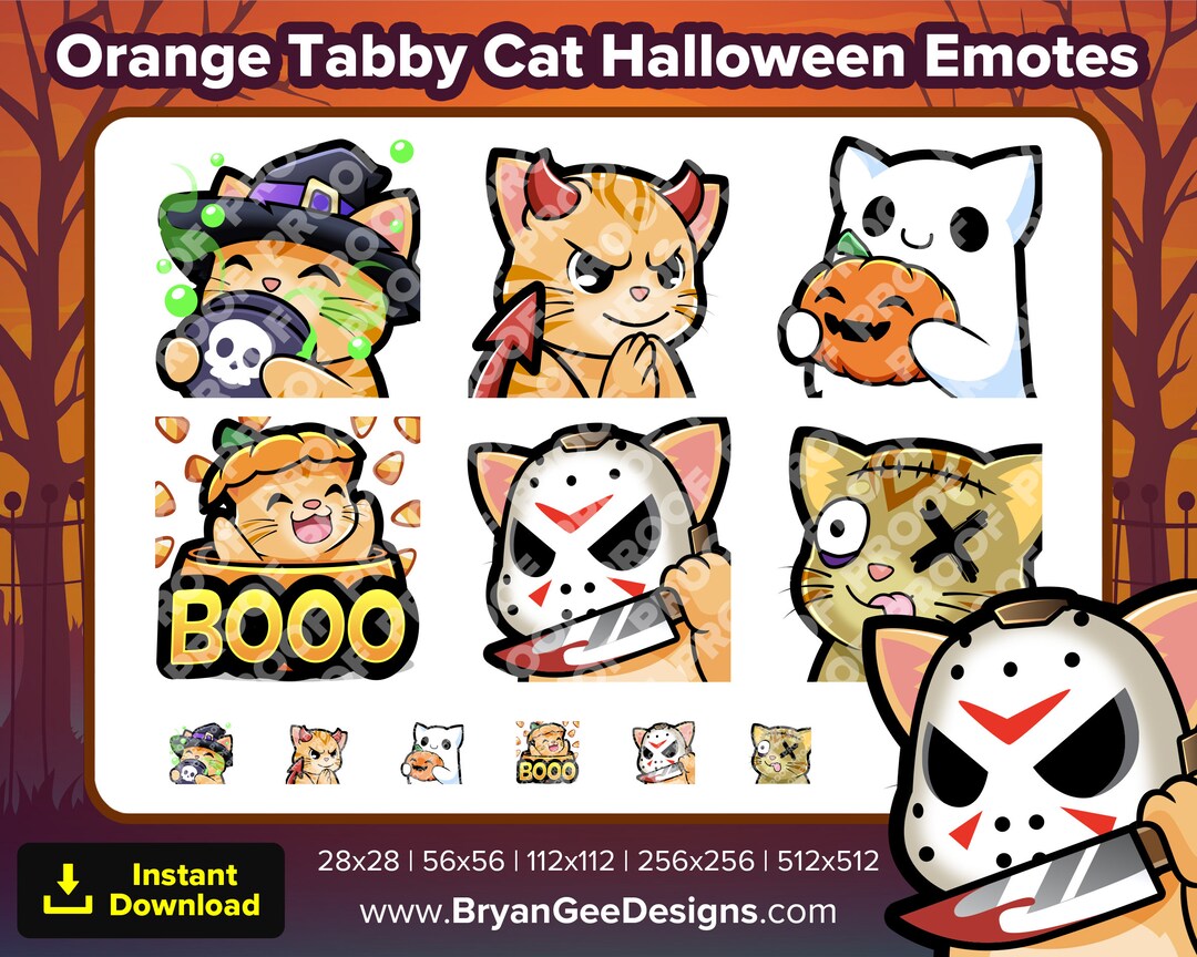 Orange Tabby Cat Emotes Spooky Sip Devil Ghost Pumpkin Boo Jason Knife ...
