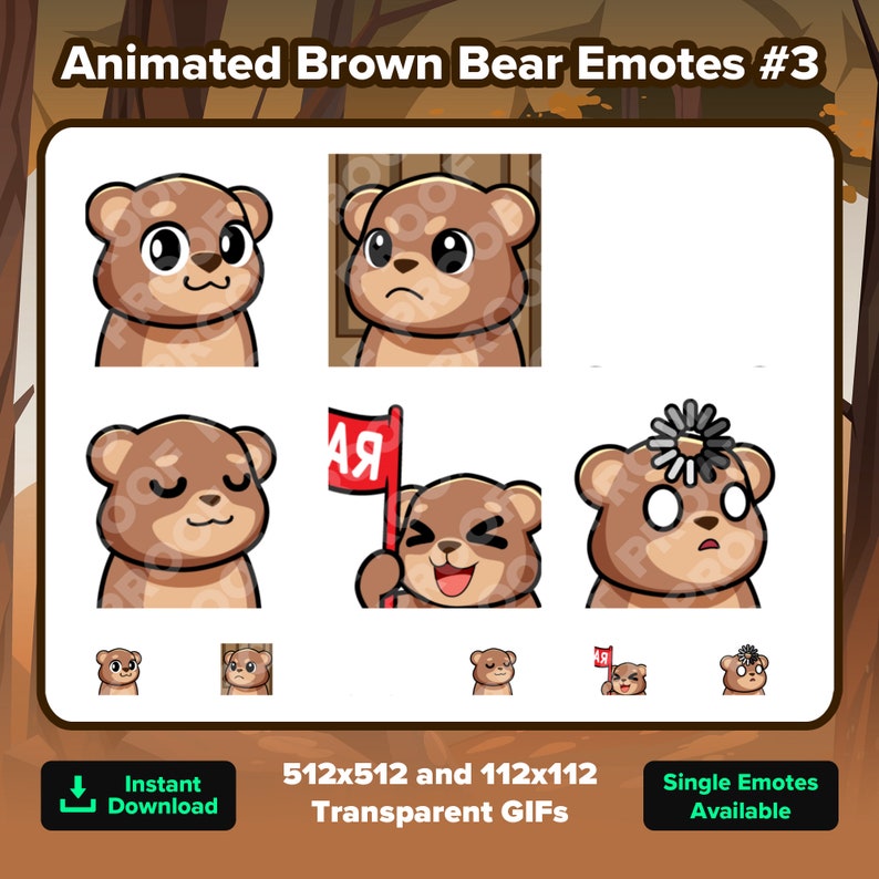 Animated Brown Bear Emotes Pack #3 | Booba, Leave, Lurk, Nodders, Raid ...