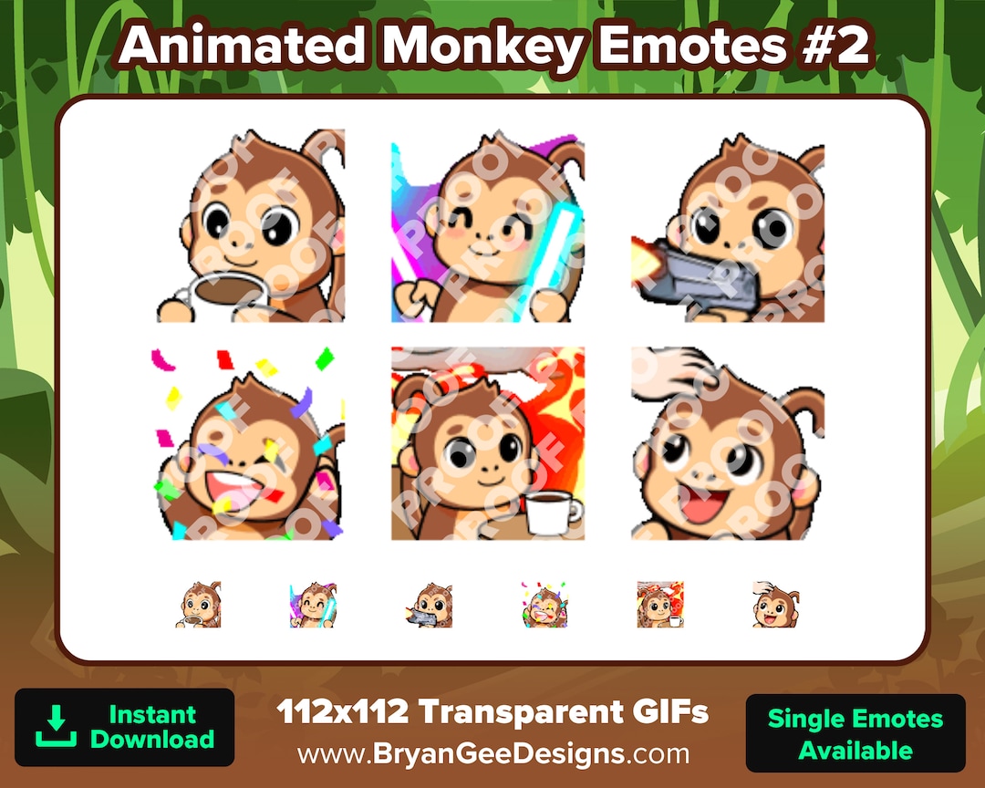 Animated Monkey Emotes Sip Rave Dance Gun Hype Party This is Fine Head ...