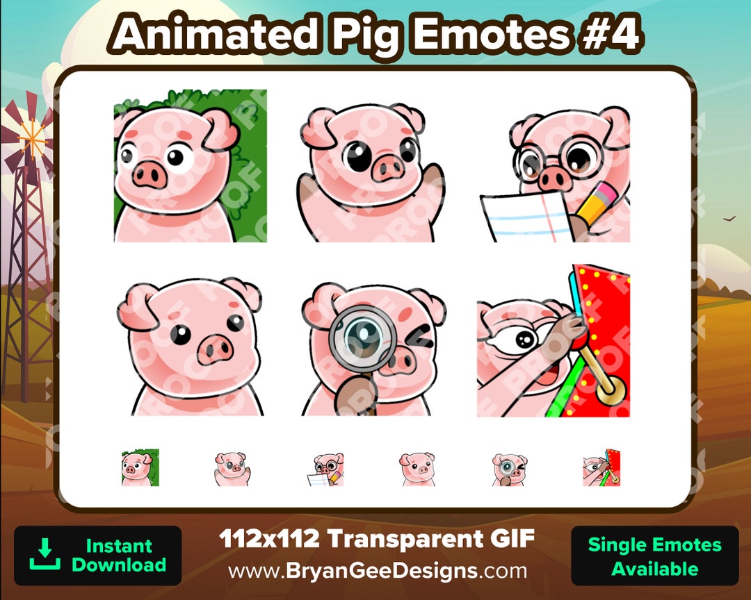 Animated Pig Twitch Emotes Hiding Bush, Clapping, Notes, POP, Sus ...