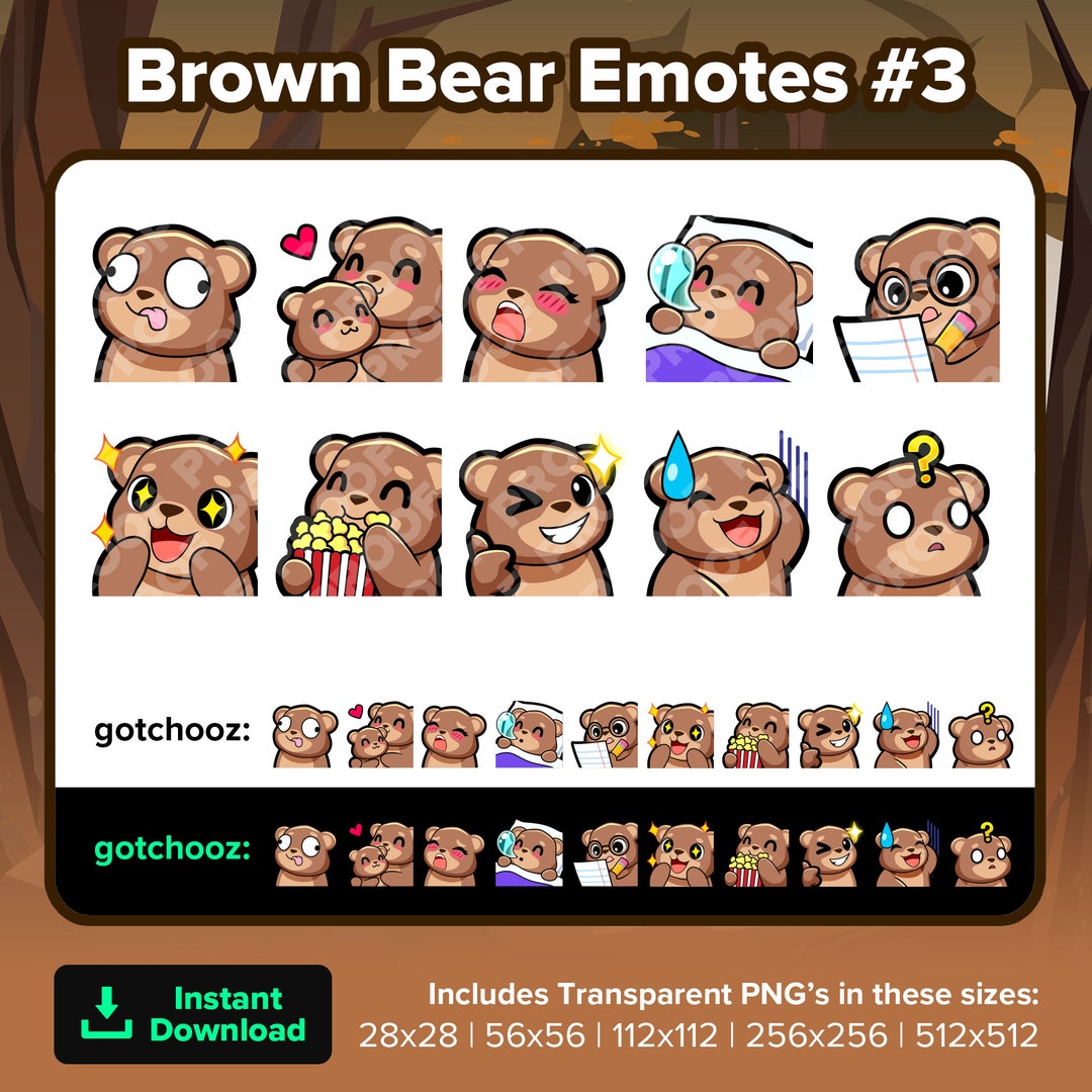 Brown Bear Twitch Emotes Derp Hug Gasm Sleep Notes Study Wow Popcorn ...