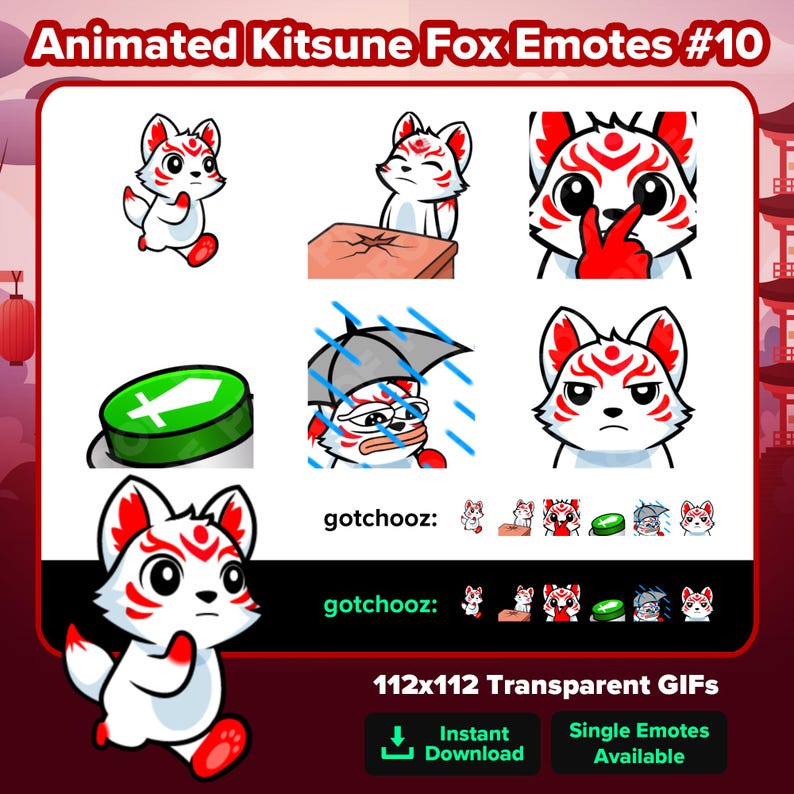 Animated Kitsune Fox Emotes Pack #10 | Cute Animated GIF Emotes for ...