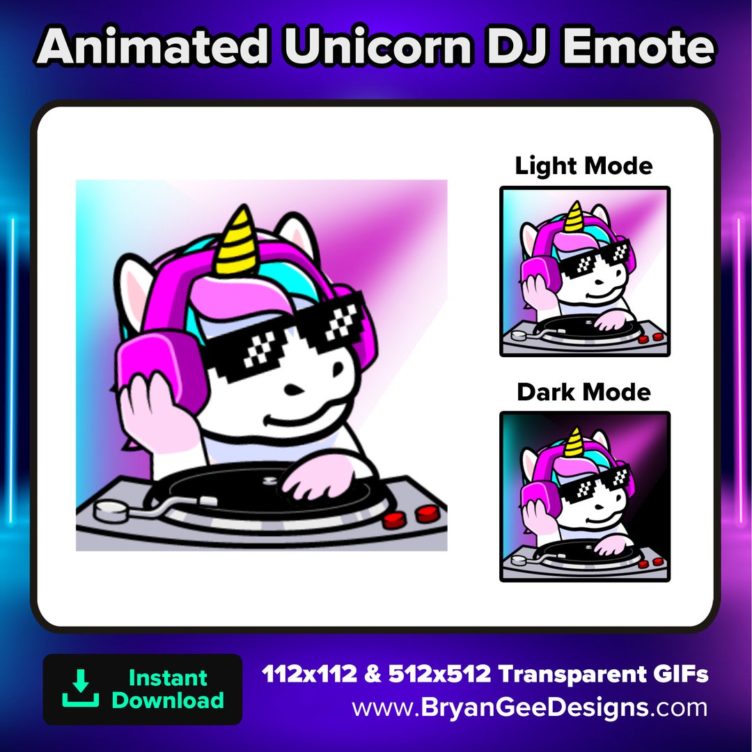 Animated Unicorn DJ Emote for Twitch, Discord, Kick, Rumble for ...