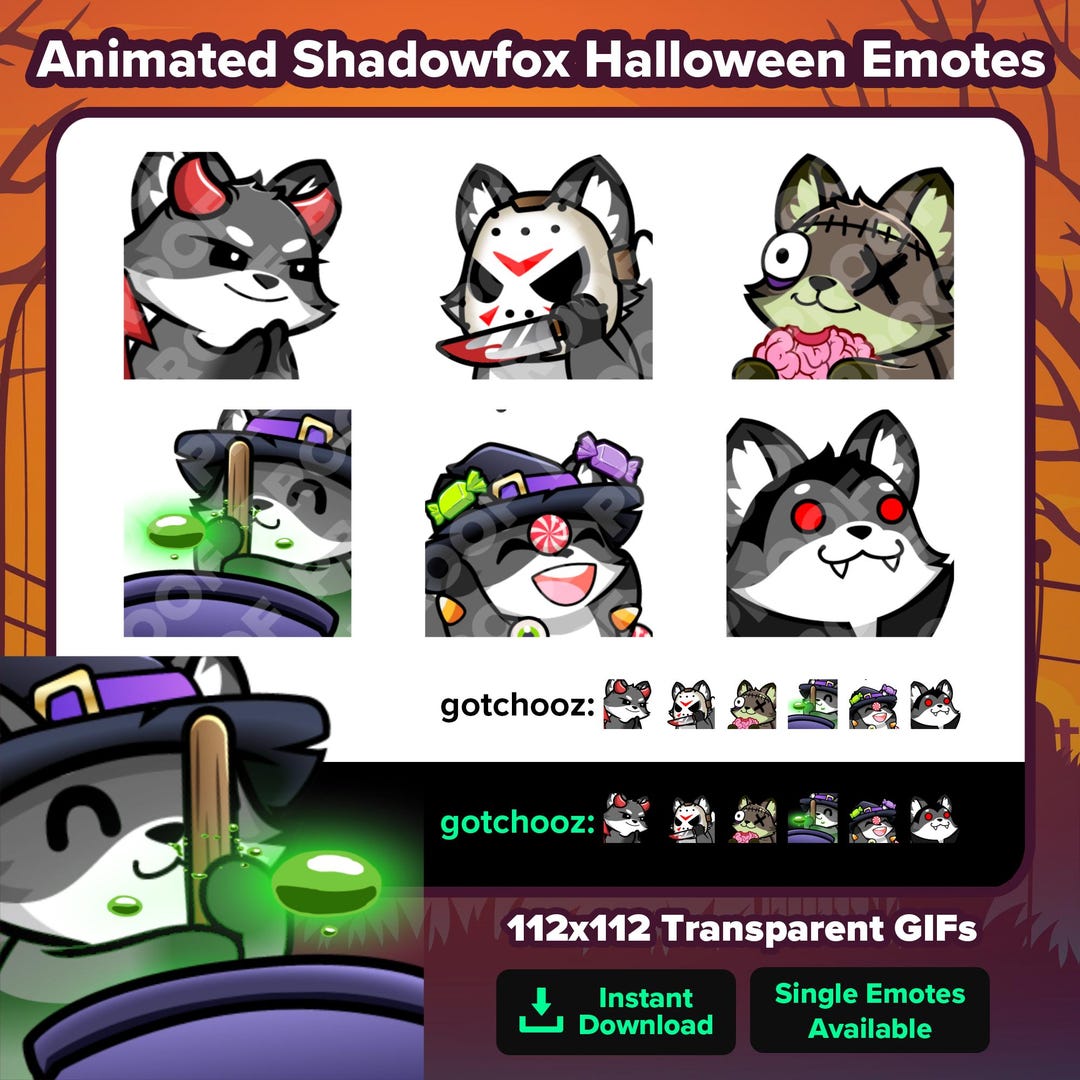 Animated Black Fox Halloween Twitch Emotes Sneaky Devil Knife Chase ...
