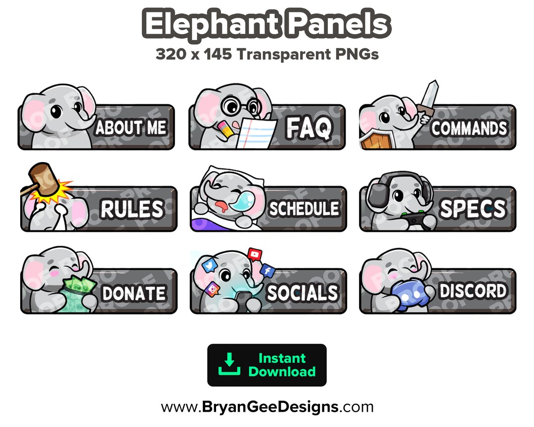 Elephant Twitch Panels for Streaming, Youtube Panels, Kick Panels ...