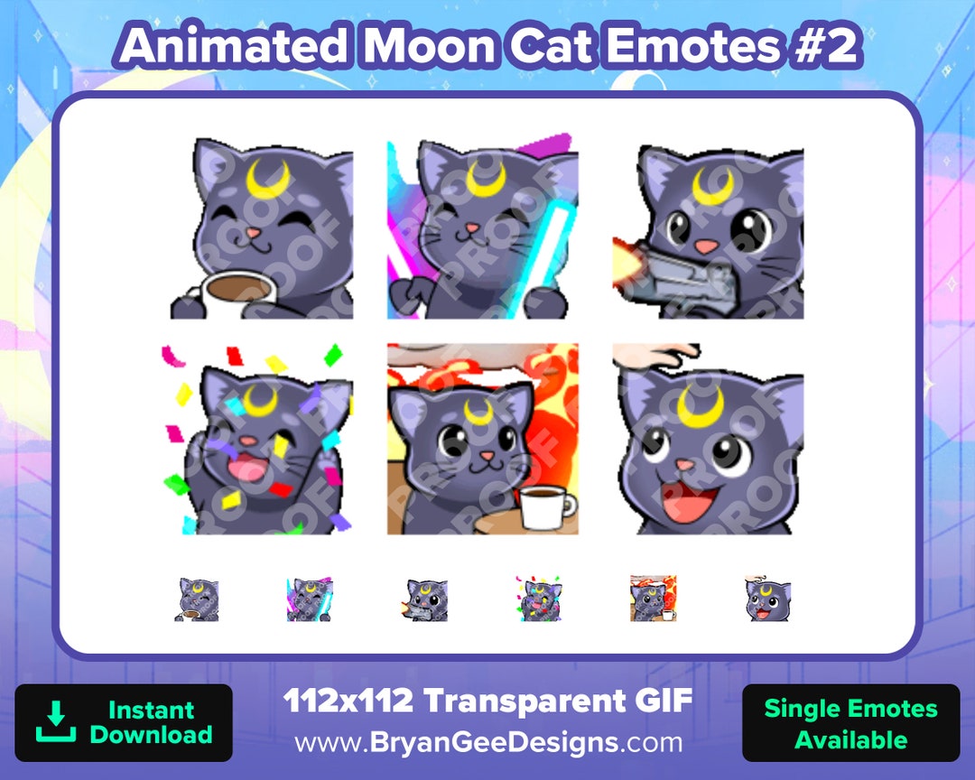 Animated Black Moon Cat Twitch Emotes Sip Rave Dance Gun Hype Party ...