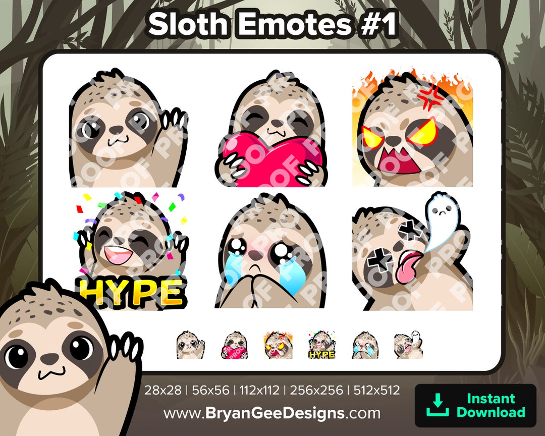 Sloth Twitch Emotes Wave Love Heart Rage Angry HYPE Sad Cry RIP for ...